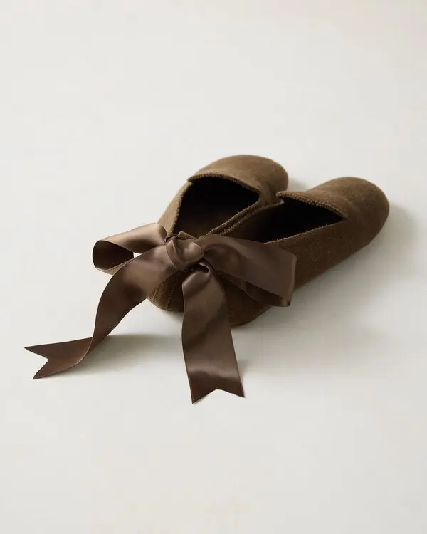 HAVEN WELL WITHIN Felted Wool Blend Loafer Slippers With Bow Detailing - Burgundy Berry