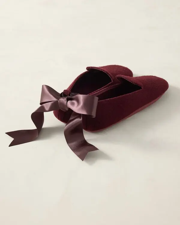 HAVEN WELL WITHIN Felted Wool Blend Loafer Slippers With Bow Detailing - Burgundy Berry