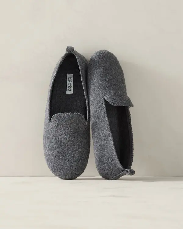 HAVEN WELL WITHIN Felted Wool Blend Loafer Slippers With Bow Detailing - Ivory
