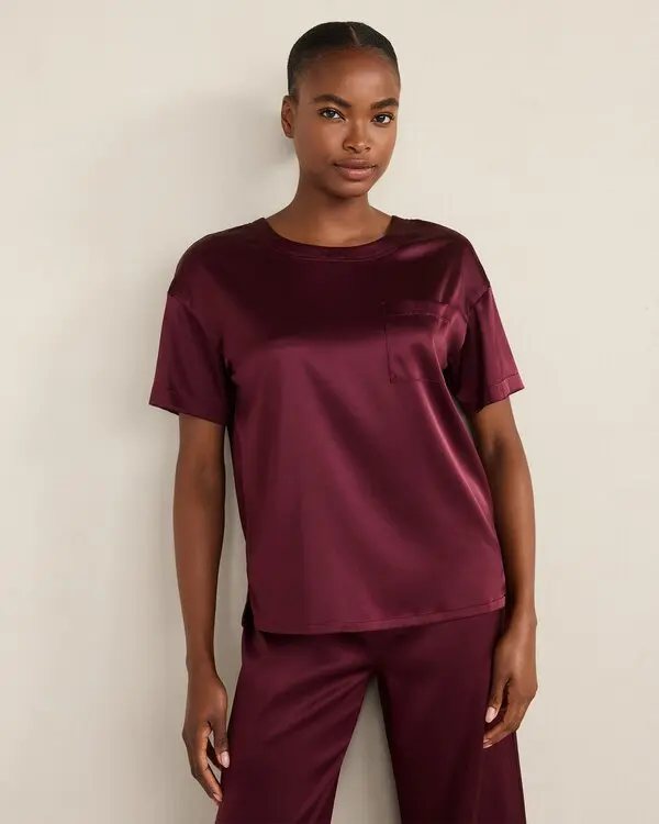 HAVEN WELL WITHIN Washable Silk Sleep Top - Burgundy Berry
