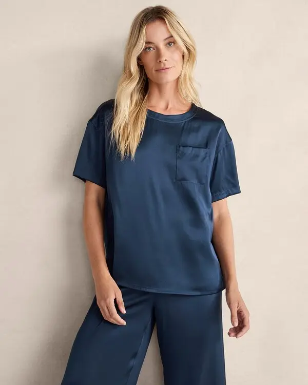 HAVEN WELL WITHIN Washable Silk Sleep Top - Navy