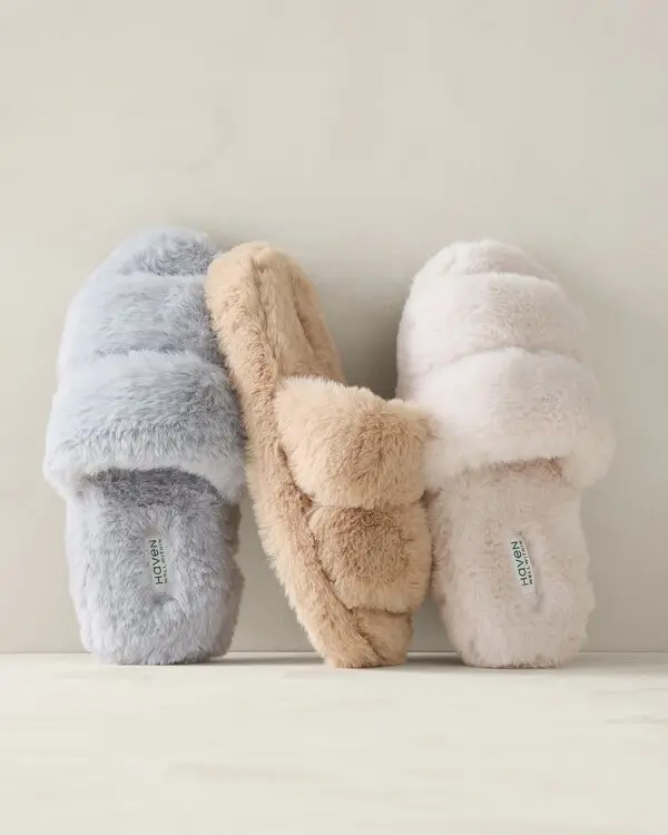 HAVEN WELL WITHIN Faux Fur Banded Slippers - Mink