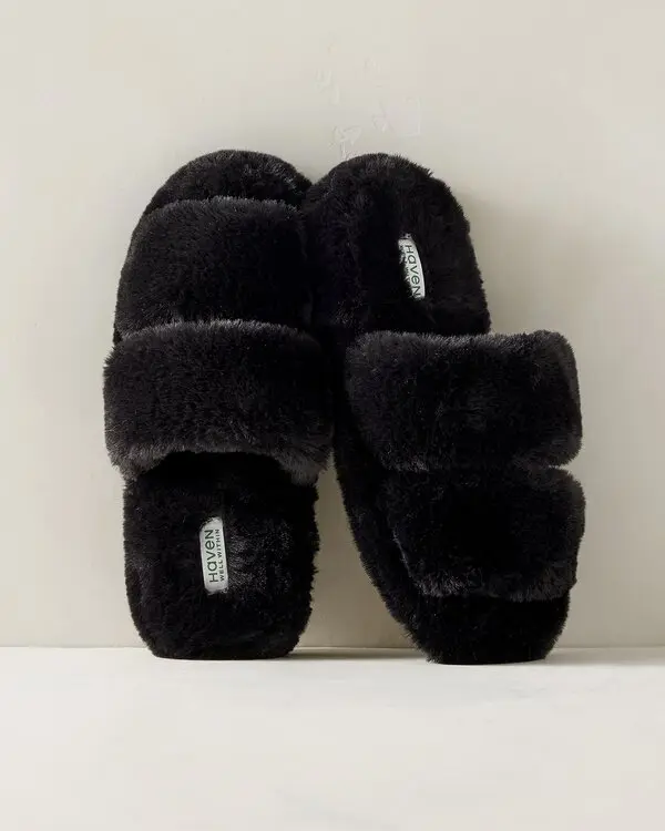 HAVEN WELL WITHIN Faux Fur Banded Slippers - Mink