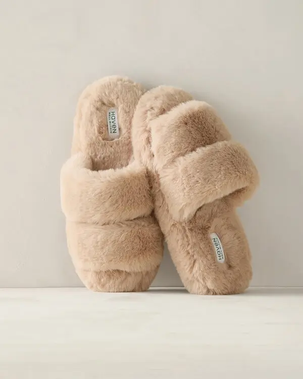 HAVEN WELL WITHIN Faux Fur Banded Slippers - Sand Cove