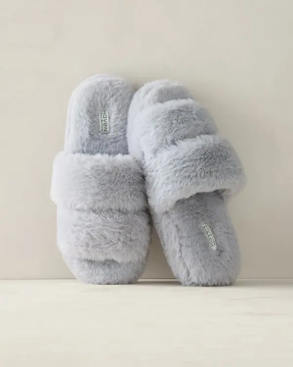 HAVEN WELL WITHIN Faux Fur Banded Slippers - Stone Grey