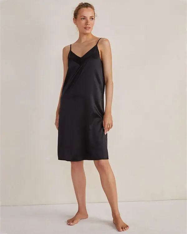HAVEN WELL WITHIN Washable Silk Double V Chemise - Black