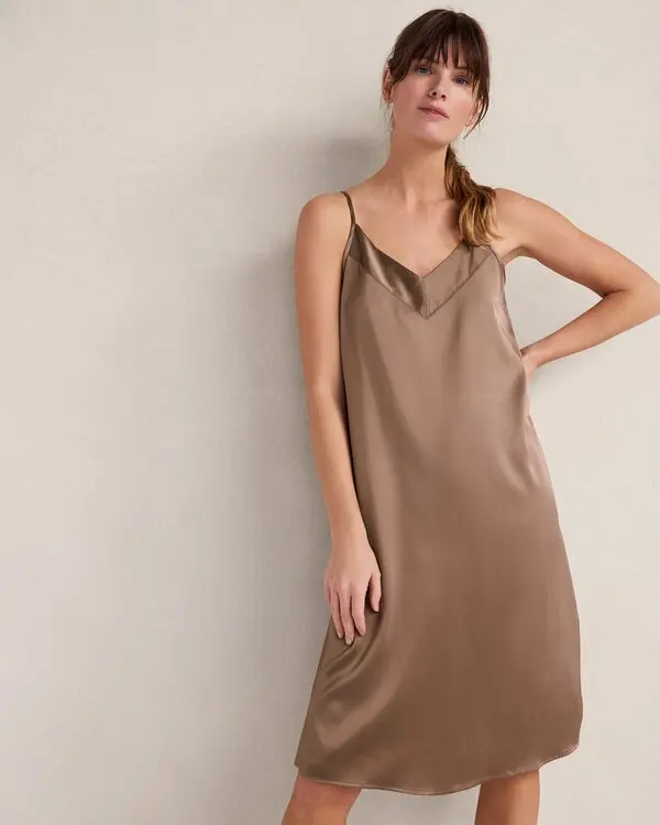 HAVEN WELL WITHIN Washable Silk Double V Chemise - Sugar Chestnut