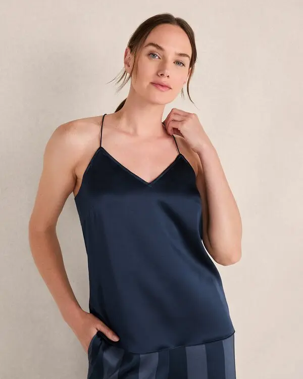 HAVEN WELL WITHIN Washable Silk Camisole With Criss-cross Back - True Navy