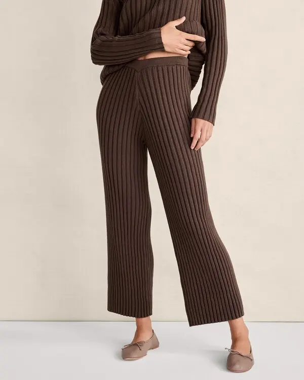 HAVEN WELL WITHIN Organic Cotton Rib Knit Pants - Chocolate