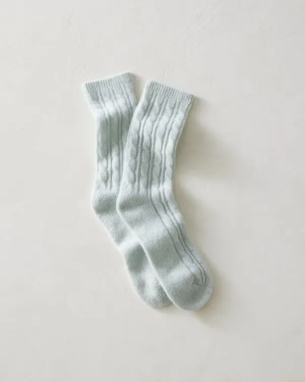 HAVEN WELL WITHIN Cashmere Blend Cable Knit Crew Socks - Aloe Donegal