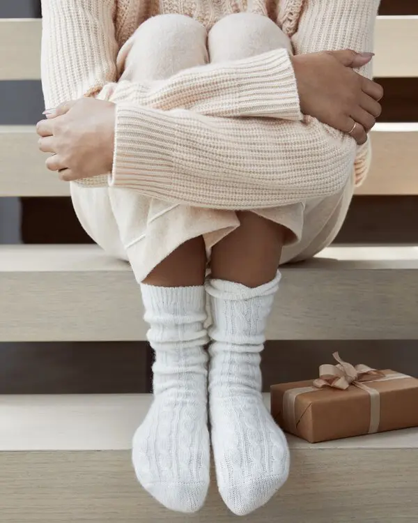 HAVEN WELL WITHIN Cashmere Blend Cable Knit Crew Socks - Aloe Donegal