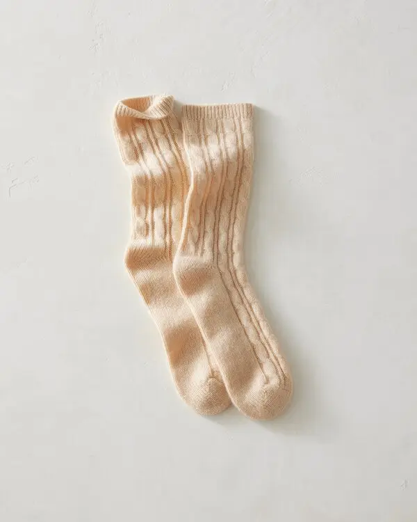 HAVEN WELL WITHIN Cashmere Blend Cable Knit Socks - Biscotti