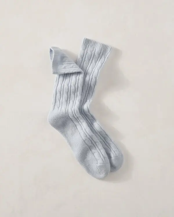 HAVEN WELL WITHIN Cashmere Blend Cable Knit Crew Socks - Breeze