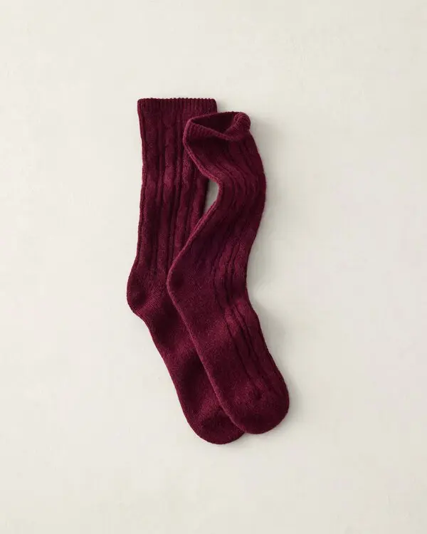 HAVEN WELL WITHIN Cashmere Blend Cable Knit Crew Socks - Burgundy Berry