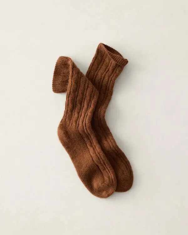 HAVEN WELL WITHIN Cashmere Blend Cable Knit Crew Socks - Chalet Heather