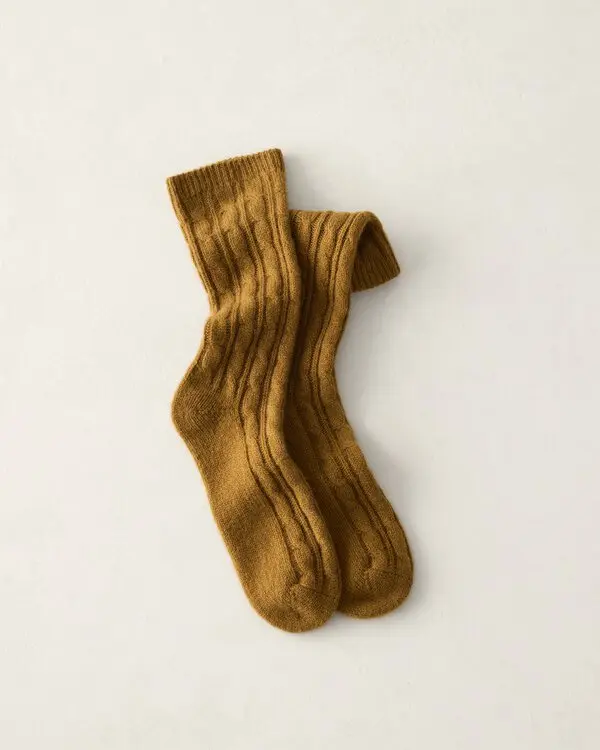 HAVEN WELL WITHIN Cashmere Blend Cable Knit Crew Socks - Dried Moss Hthr