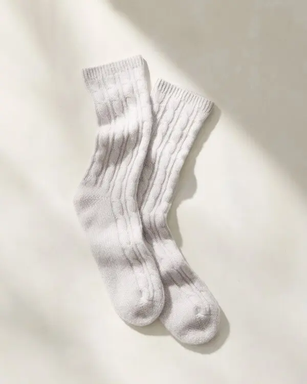 HAVEN WELL WITHIN Cashmere Blend Cable Knit Crew Socks - Feather