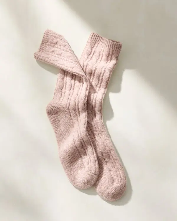 HAVEN WELL WITHIN Cashmere Blend Cable Knit Crew Socks - French Rose Fleur