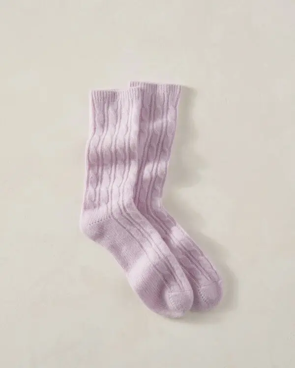 HAVEN WELL WITHIN Cashmere Blend Cable Knit Crew Socks - Lavender