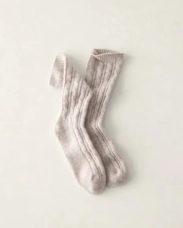 HAVEN WELL WITHIN Cashmere Blend Cable Knit Crew Socks - Mesa Hthr