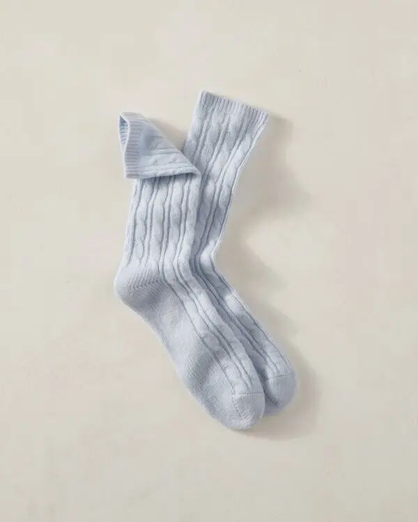 HAVEN WELL WITHIN Cashmere Blend Cable Knit Crew Socks - Stream