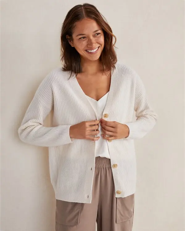 HAVEN WELL WITHIN Cashmere Shaker Stitch Cardigan - Cream
