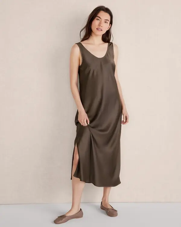 HAVEN WELL WITHIN Flowy Bias Cut Midi Dress - Chocolate