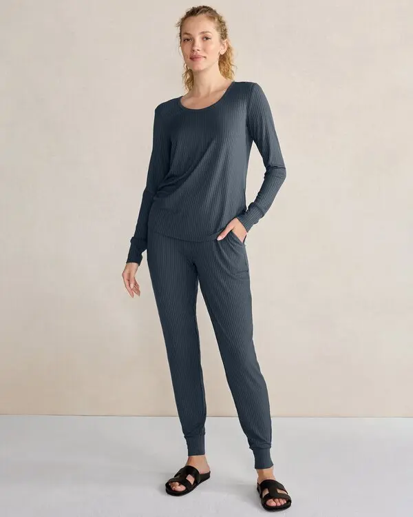 HAVEN WELL WITHIN Resti Drapey Rib Knit Long Sleeve Top - Fawn Heather