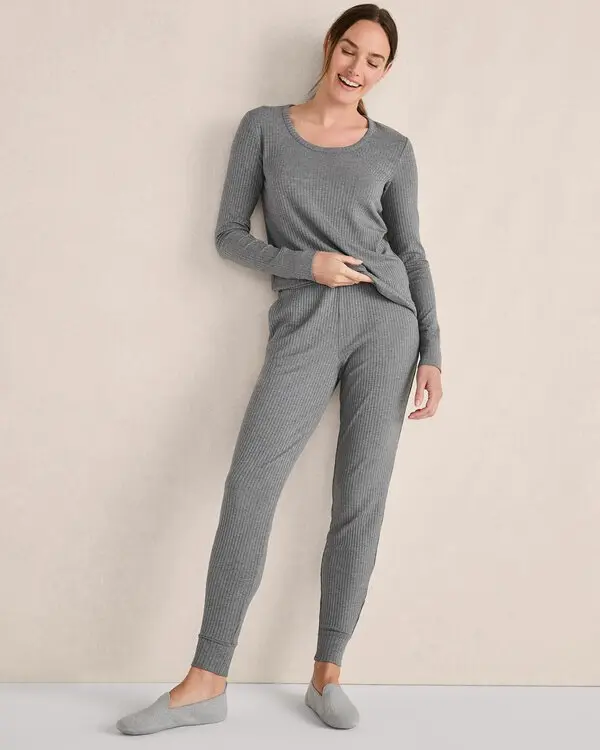 HAVEN WELL WITHIN Resti Drapey Rib Knit Long Sleeve Top - Fawn Heather