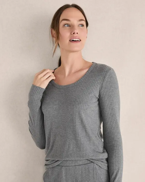 HAVEN WELL WITHIN Rib Knit Long Sleeve Top - Graphite Heather