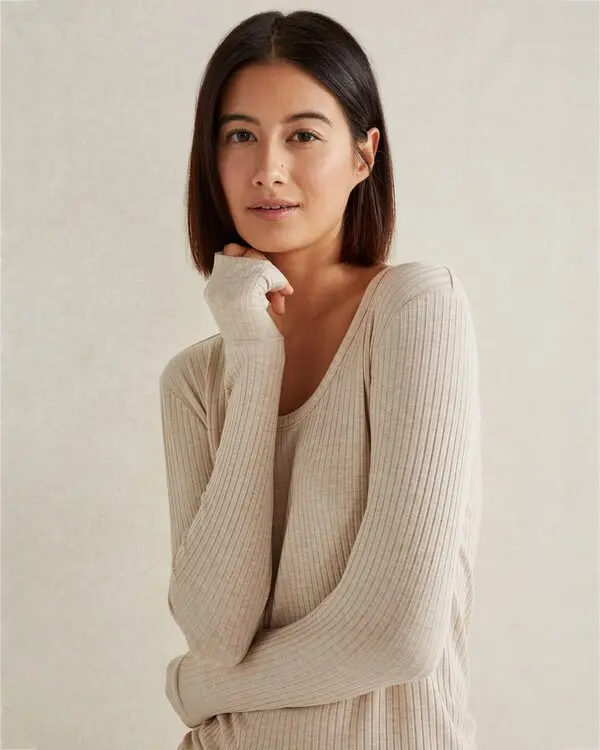 HAVEN WELL WITHIN Rib Knit Long Sleeve Top - Graphite Heather