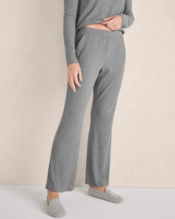 HAVEN WELL WITHIN Drapey Rib Knit Wide Leg Pants - Graphite Heather