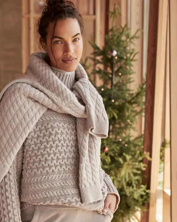 HAVEN WELL WITHIN Organic Cotton Cable Knit Funnel Neck Sweater