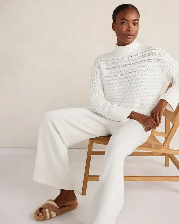 HAVEN WELL WITHIN Organic Cotton Cable Knit Funnel Neck Sweater