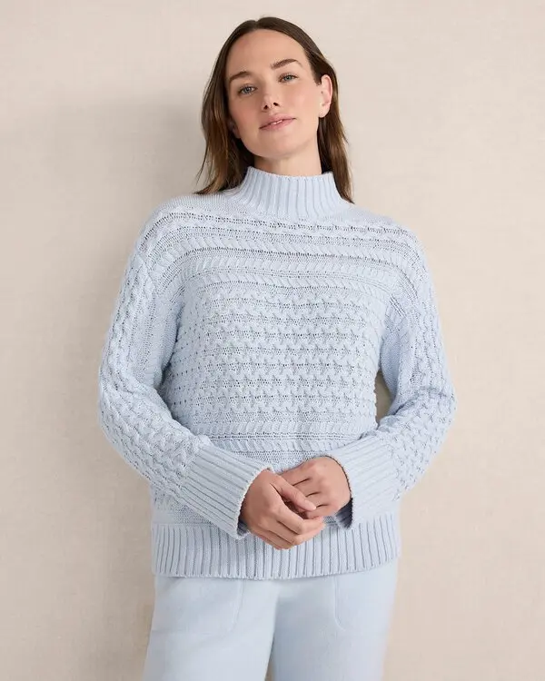 HAVEN WELL WITHIN Organic Cotton Cable Knit Funnel Neck Sweater
