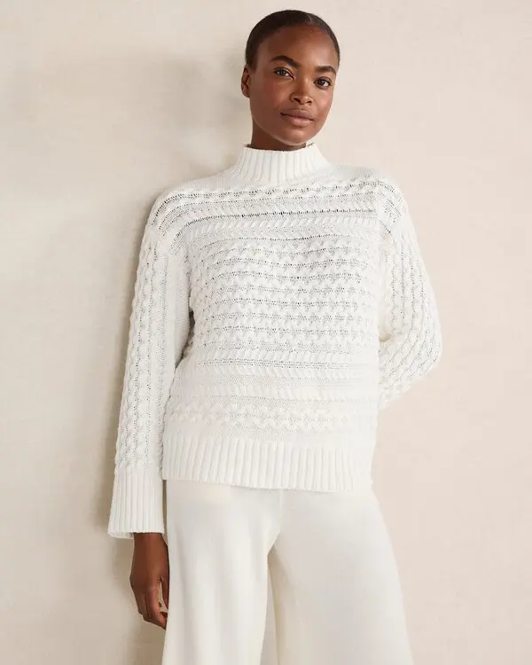 HAVEN WELL WITHIN Organic Cotton Cable Knit Funnel Neck Sweater