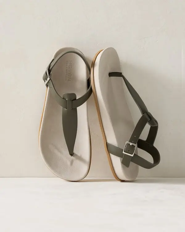 HAVEN WELL WITHIN Leather And Suede Thong Sandal - Tuscan Olive