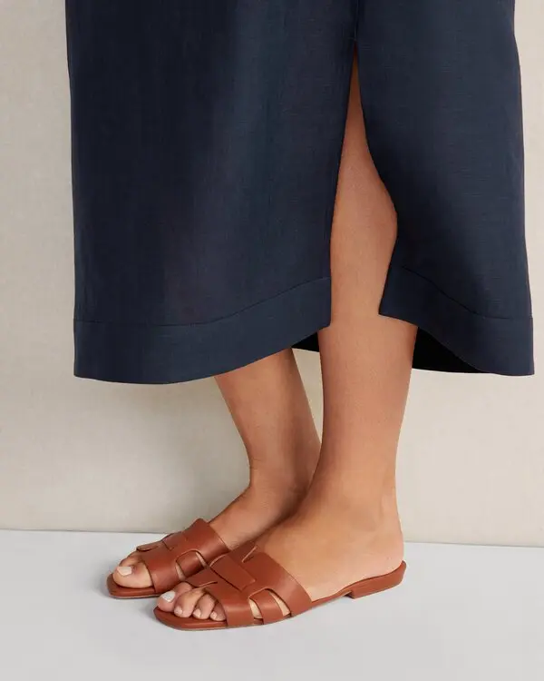 HAVEN WELL WITHIN Leather Threaded Cut-out Slides - Tuscan Olive