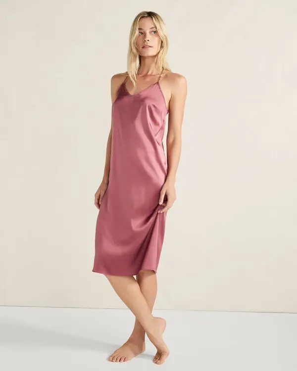 HAVEN WELL WITHIN Washable Silk Chemise With V-neck And Spaghetti Straps