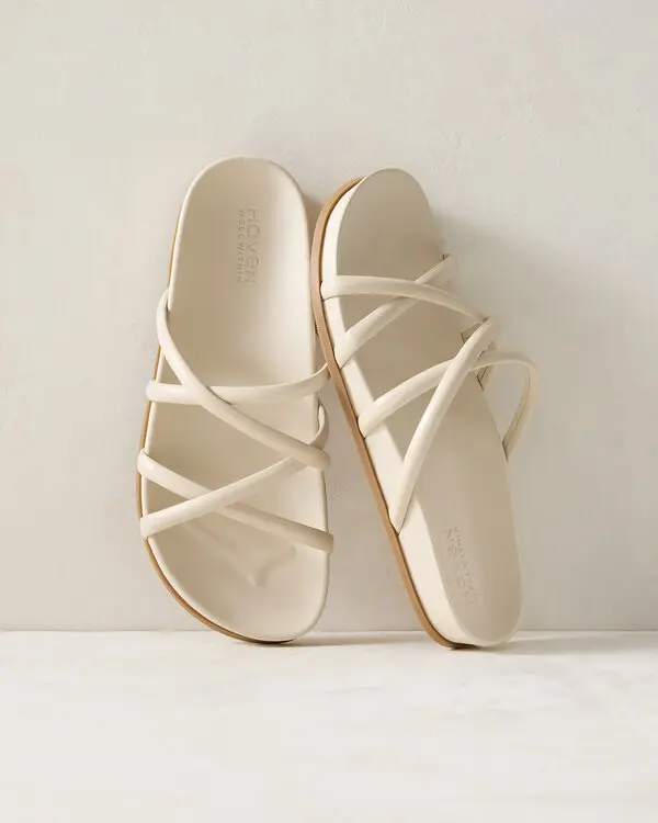 HAVEN WELL WITHIN Leather Strappy Slides - Birch