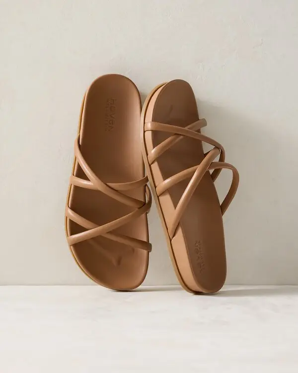 HAVEN WELL WITHIN Leather Strappy Slides - Vachetta