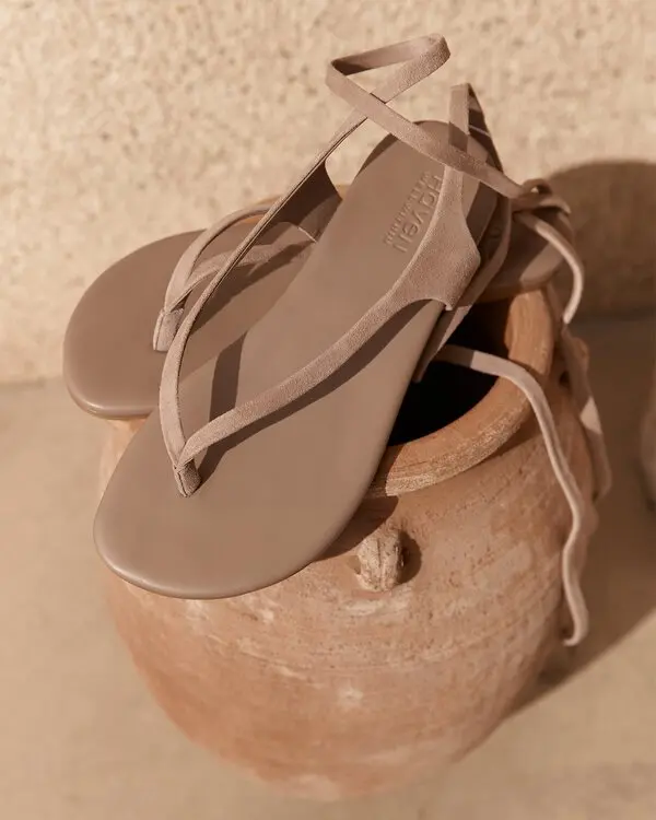 HAVEN WELL WITHIN Suede Wrap-up Thong Sandals - Shiitake