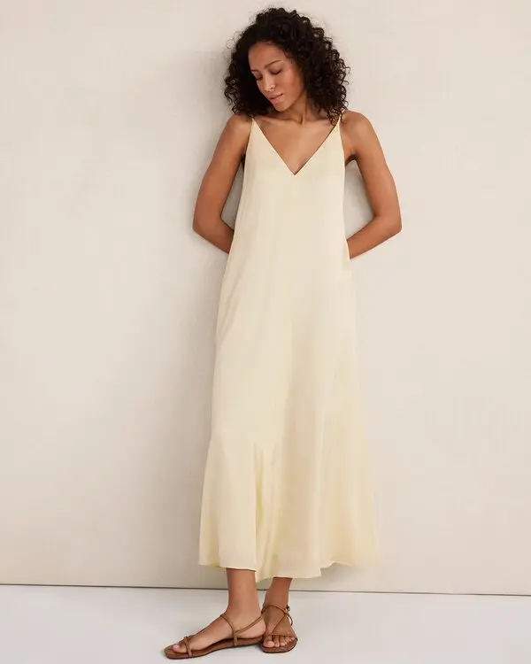 HAVEN WELL WITHIN Silky Maxi Dress With V-neck - Straw