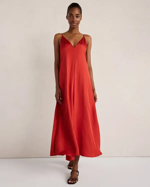 HAVEN WELL WITHIN Silky Maxi Dress With V-neck - Tomato