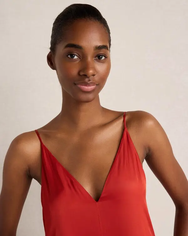 HAVEN WELL WITHIN Silky Maxi Dress With V-neck - Tomato