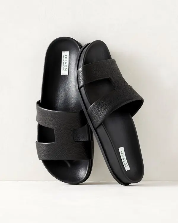 HAVEN WELL WITHIN Pebbled Cutout Slides - Black
