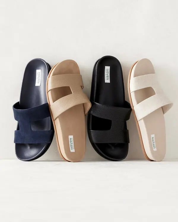 HAVEN WELL WITHIN Pebbled Cutout Slides - Black