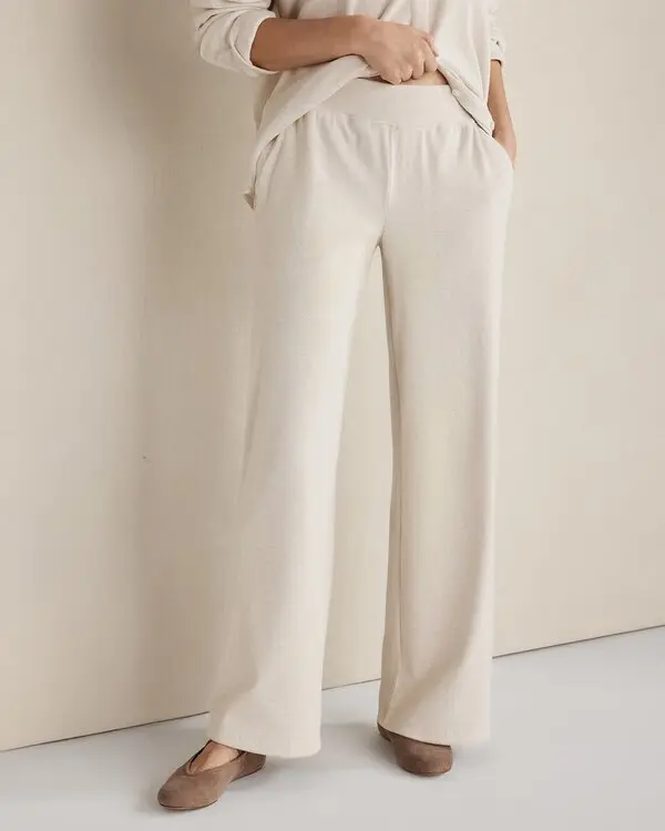 HAVEN WELL WITHIN Organic Cotton Rib Knit Wide Leg Pants - Enoki Hthr