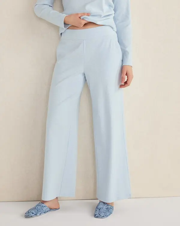 HAVEN WELL WITHIN Organic Cotton Rib Knit Wide Leg Pants - Heron Heather