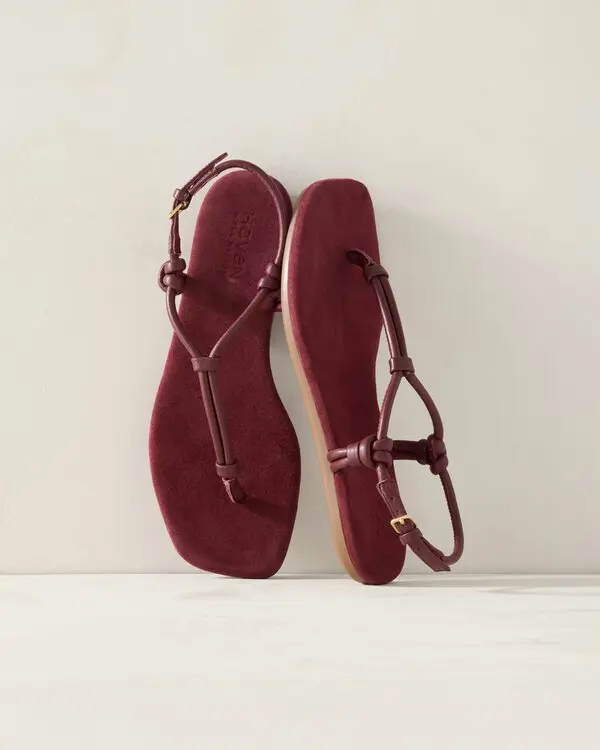 HAVEN WELL WITHIN Leather Double Strap Thong Sandals - Garnet